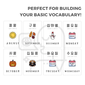 20 Korean Days & Months Flashcards | Learn Hangul Calendar Words ...