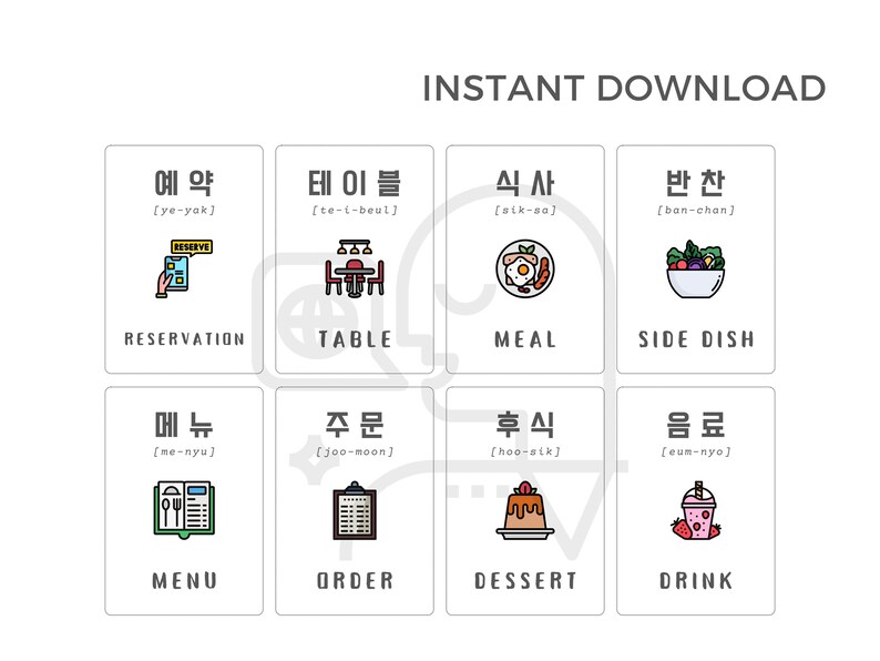 Korean Restaurant Flashcards | Learn Korean Language | Educational ...