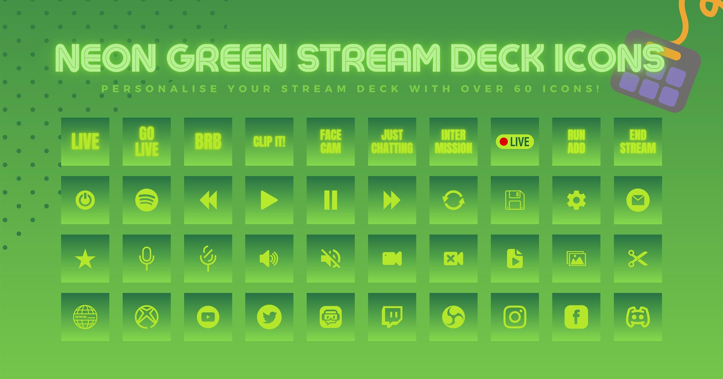 Stream Deck Icons Stream Deck Buttons Neon Green 67 Function Buttons ...