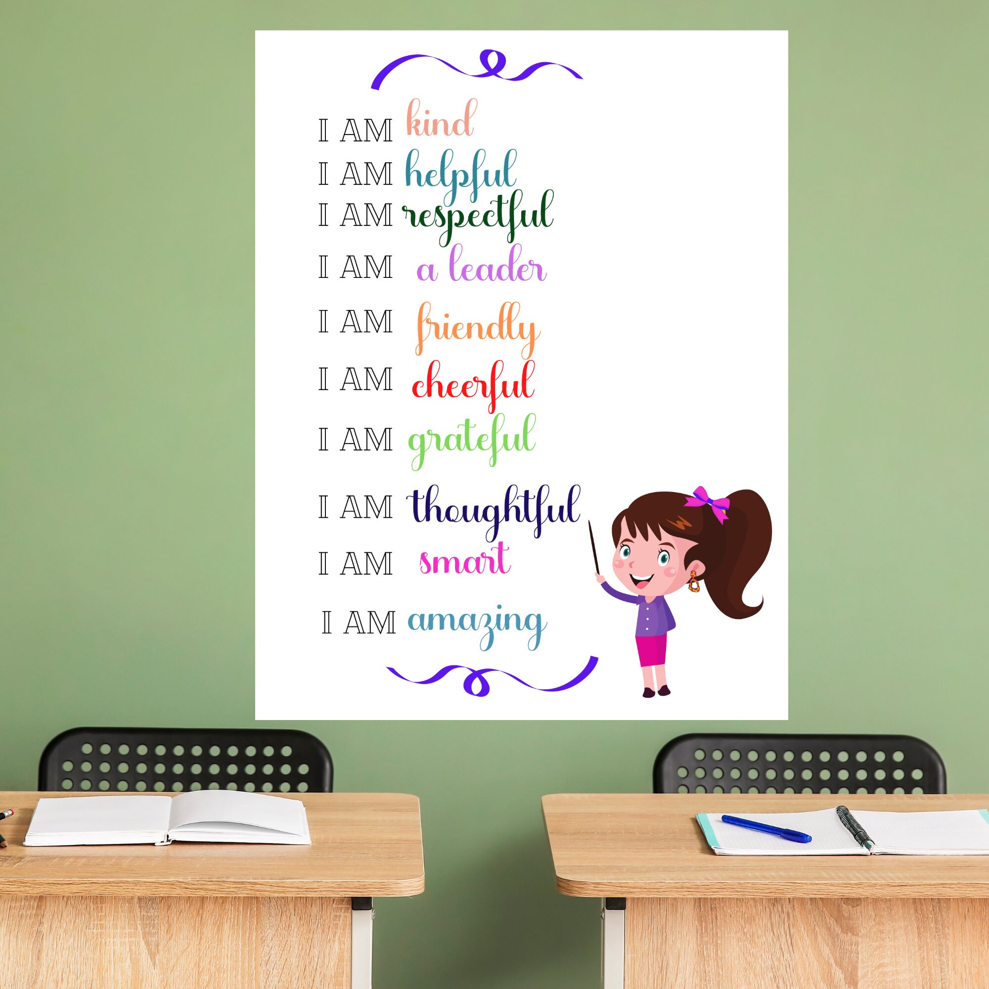 Affirmations Wall Art for Kids Classroom Posters I Am Affirmations ...
