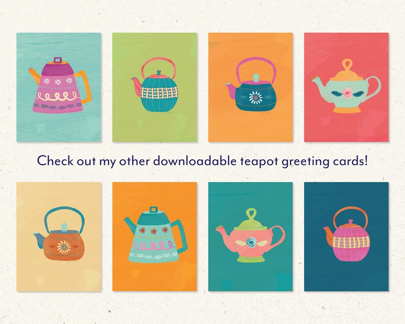 Printable Teapot Greeting Card, Cute Illustration for Birthdays, Thank ...