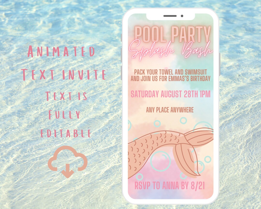 Pool Party Text Invitation,fun Summer Evite Birthday iPhone Invitation ...