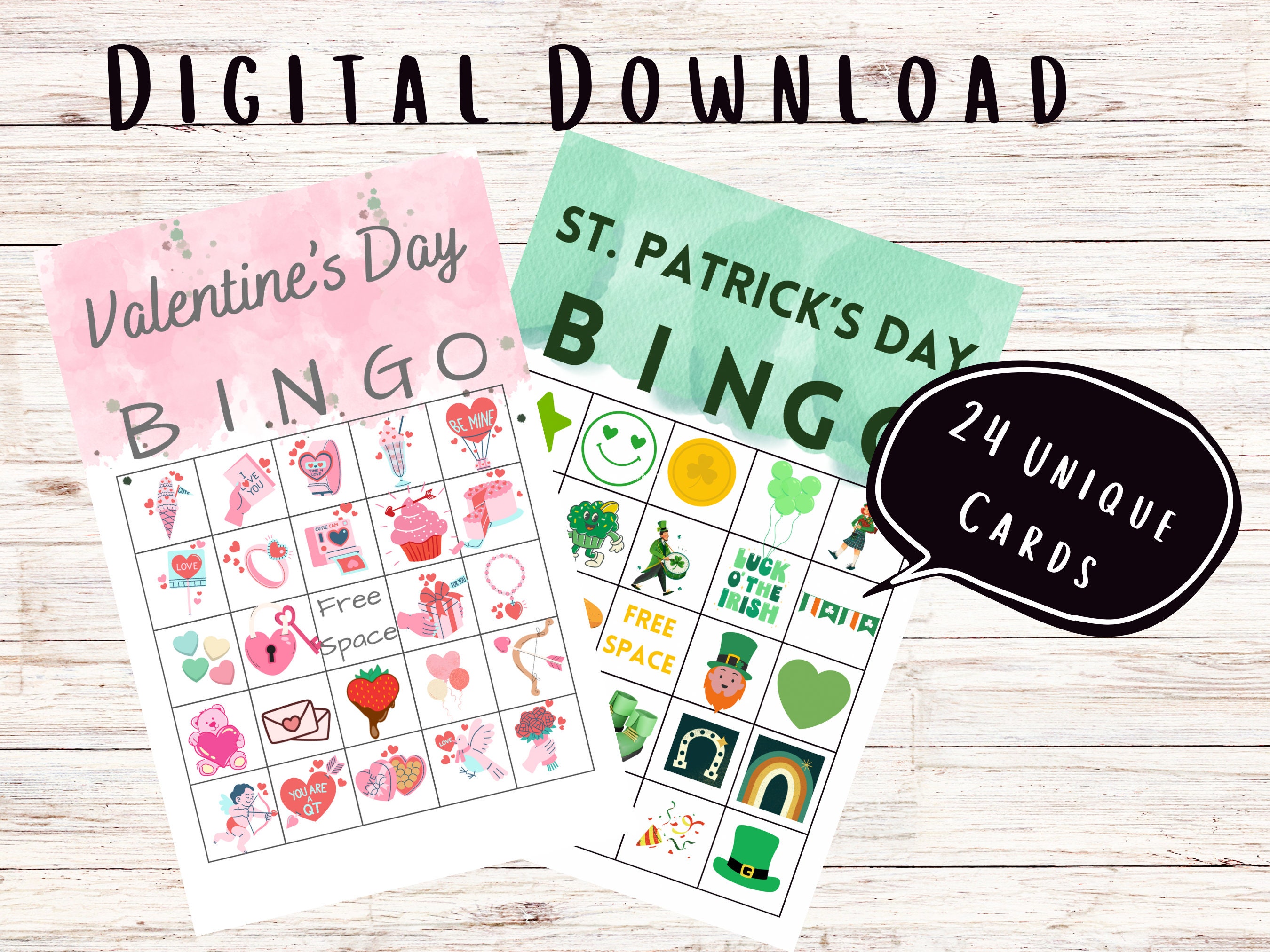 Digital Download Bingo Bundle for Valentines Day and St Patricks Day ...