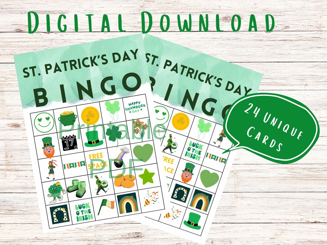 Digital Download St Patricks Day Bingo Bingo Cards for St Patricks Day ...