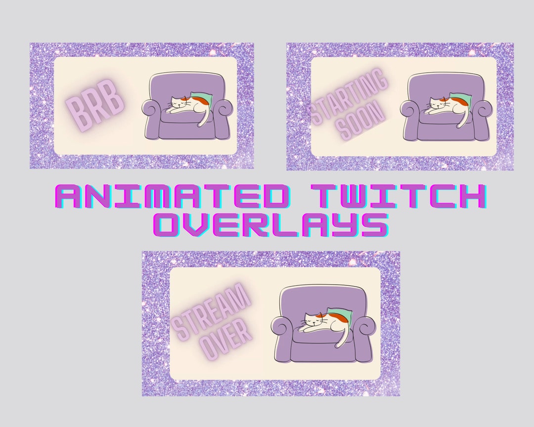 Twitch Stream Overlay Set Animated Purple Cats Premade Twitch Overlays ...