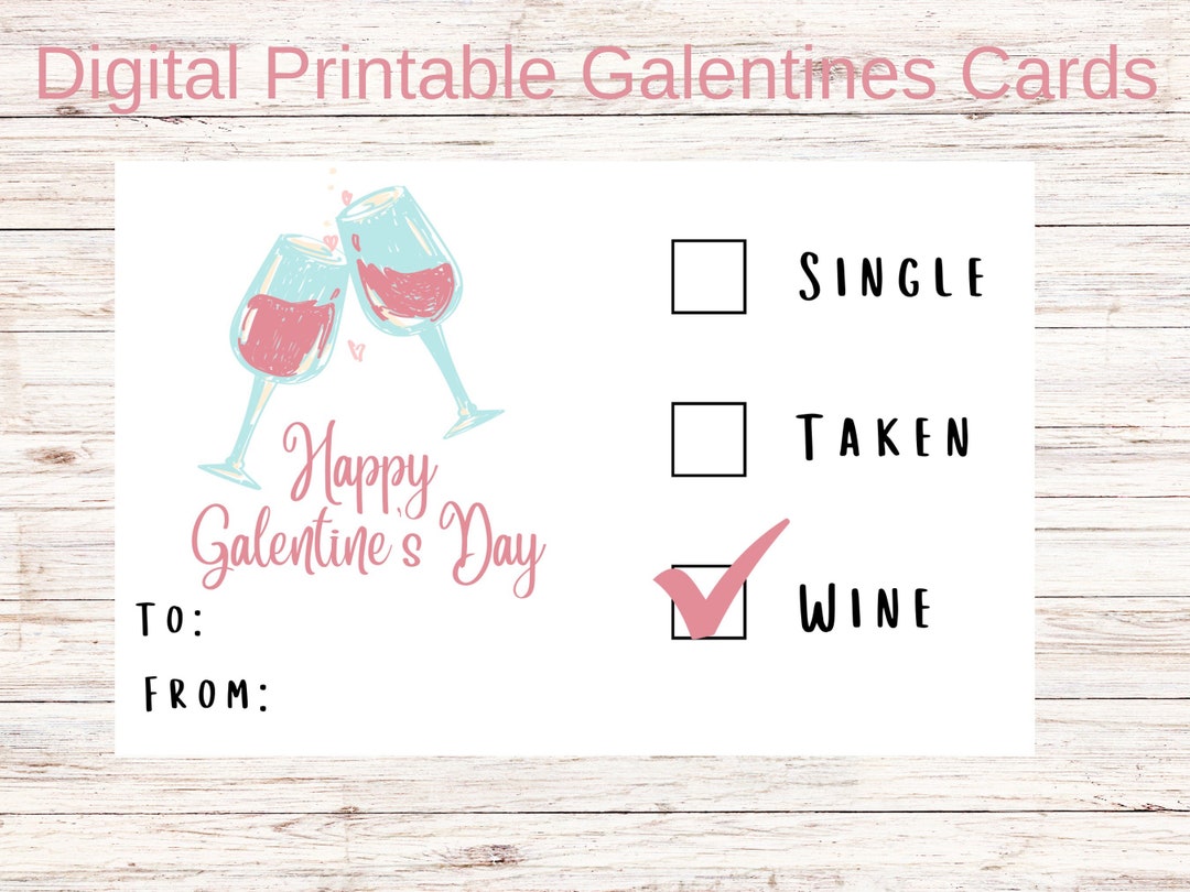 Galentines Day Digital Printable Card Printable Valentine With Wine ...