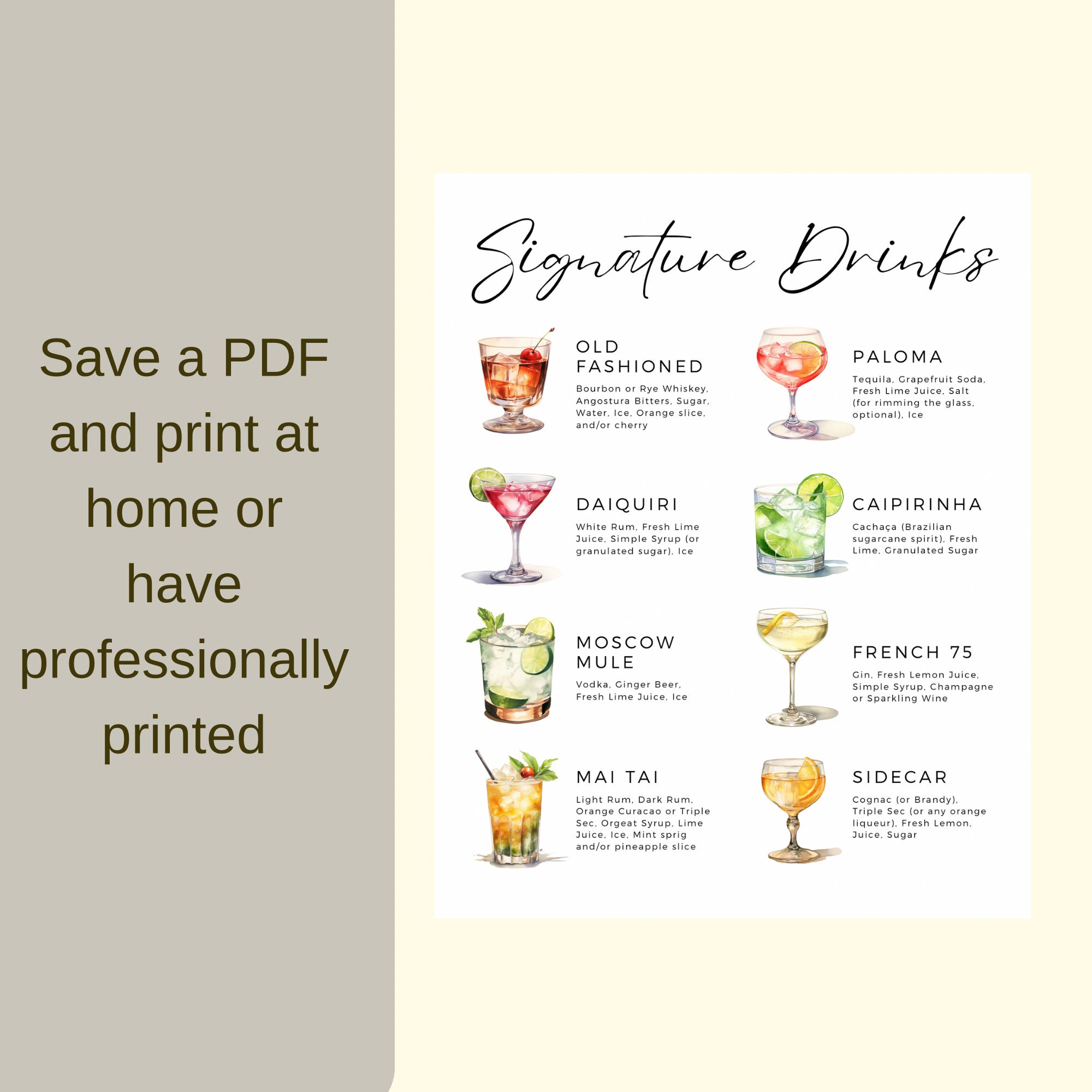 Wedding Signature Drink Sign Template Printable Sign Wedding Bar Menu ...