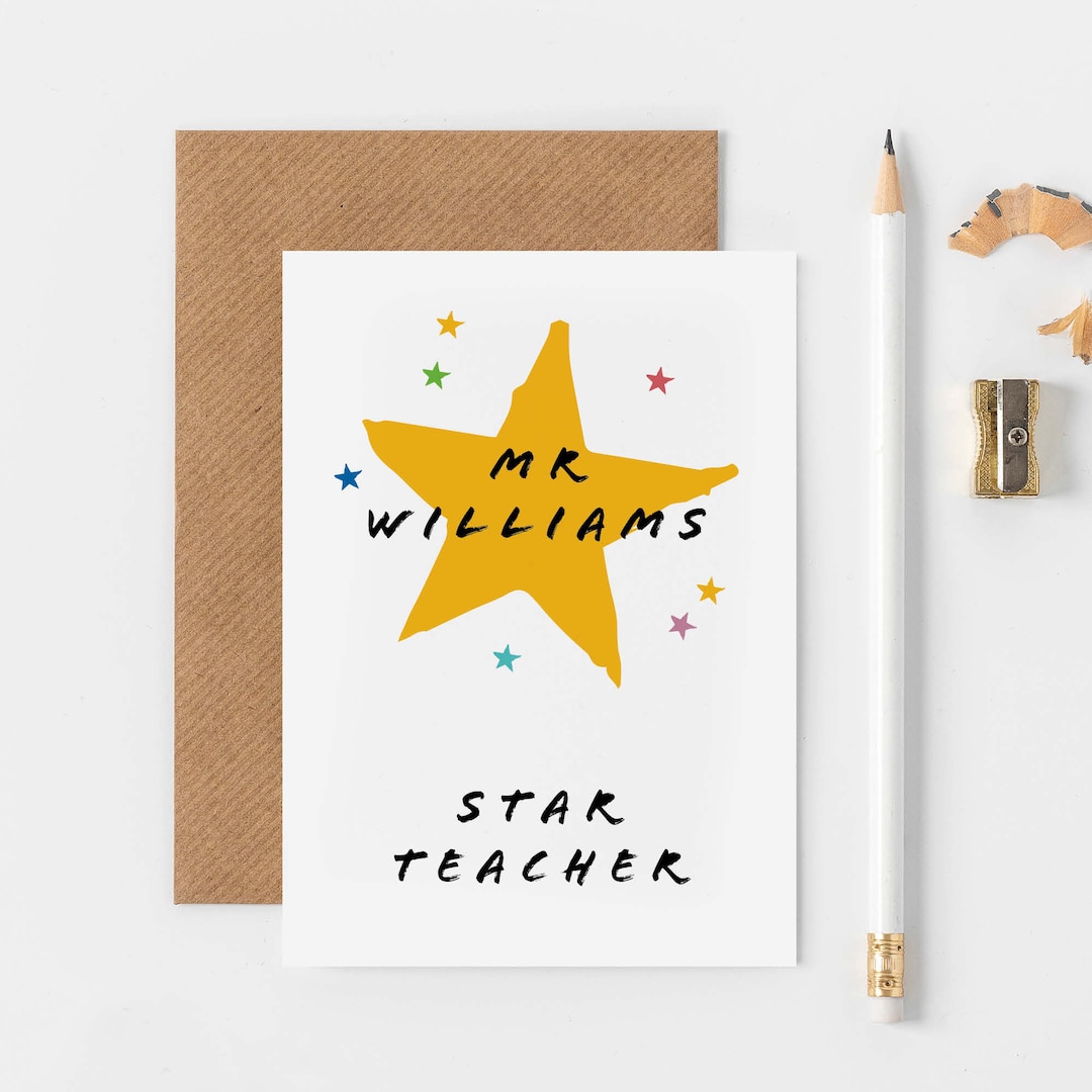 Personalised Star Teacher Thank You Card, End of Year Card for Teacher ...