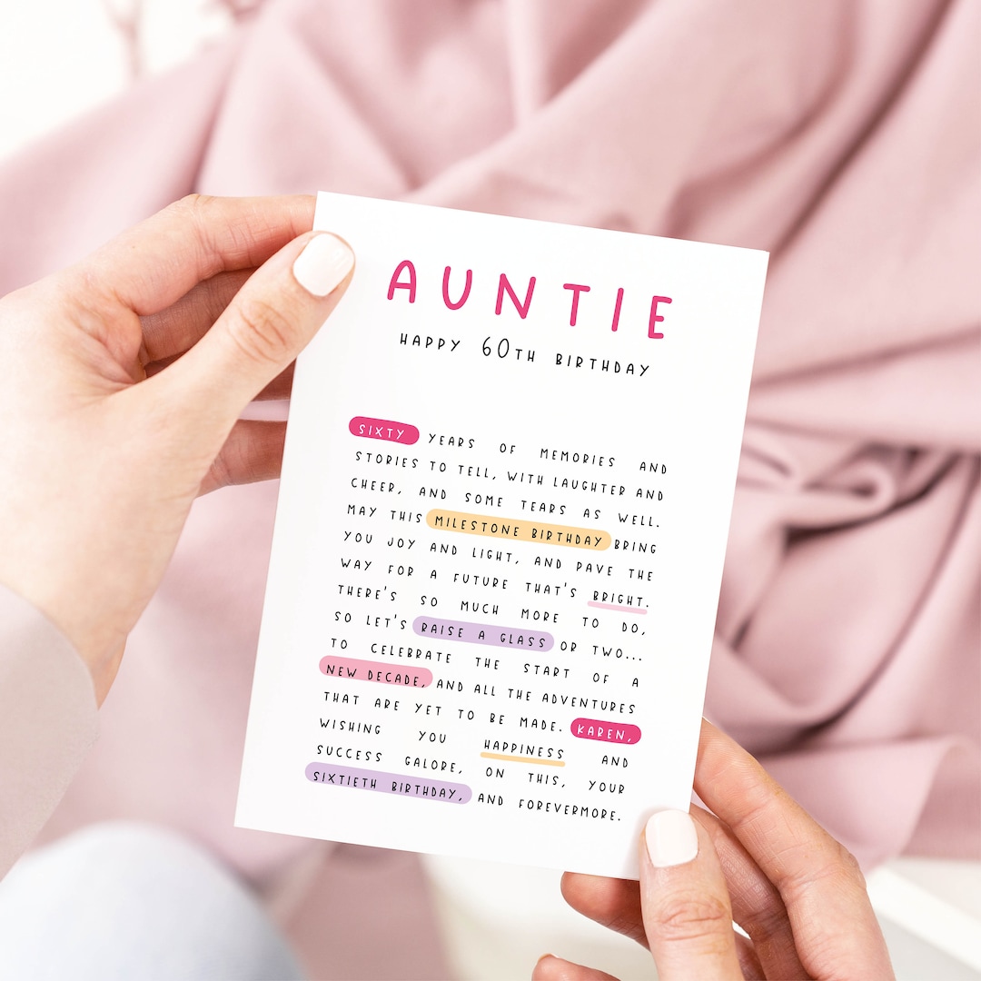 Personalised 60th Birthday Poem Card, 60th Birthday Card Aunt, Auntie ...