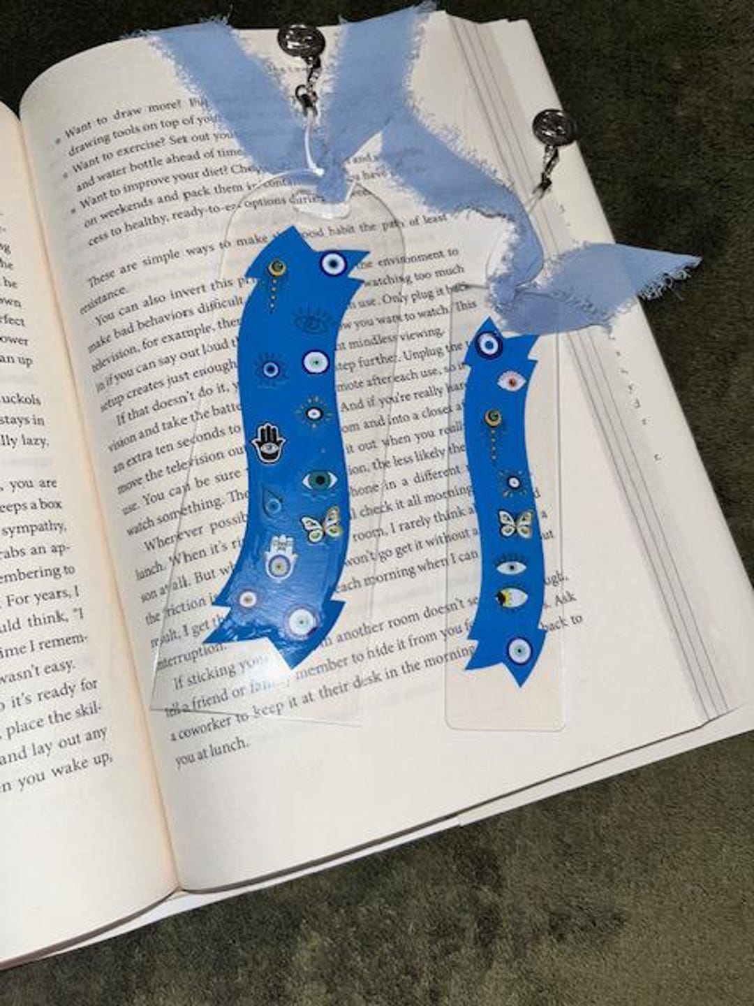 Dainty Cute Acrylic Bookmarks, Blue Bookmarks, Evil Eye Bookmarks ...