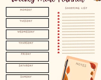 Weekly Meal Planner, Inventory and Recipe Template, Editable, Printable ...