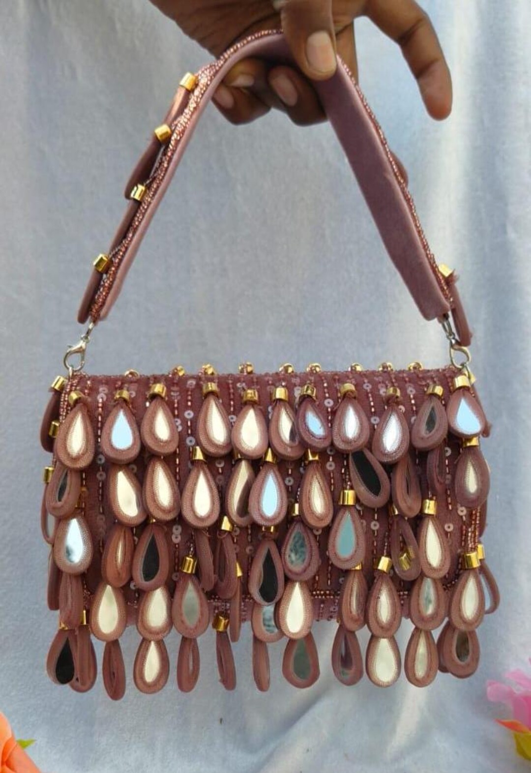 Blush Pink Beaded Fringe Bag, Handmade Mini Shoulder Purse, Wedding ...