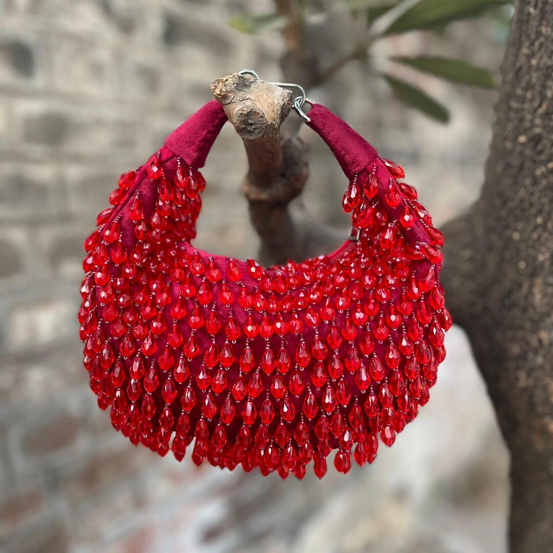 Luxury Waterfall Half-moon Clutch With Pearl Handle – Elegant Evening ...