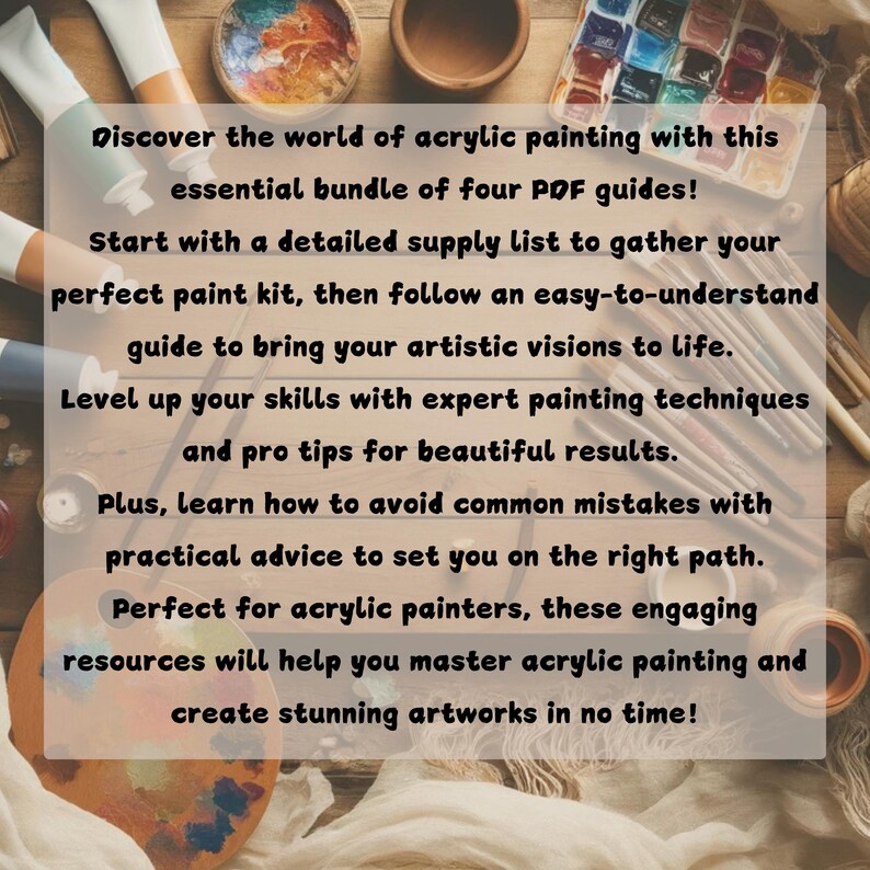 Acrylic Painting Artist Kit: Printable PDF Guide With Supply List, Tips ...