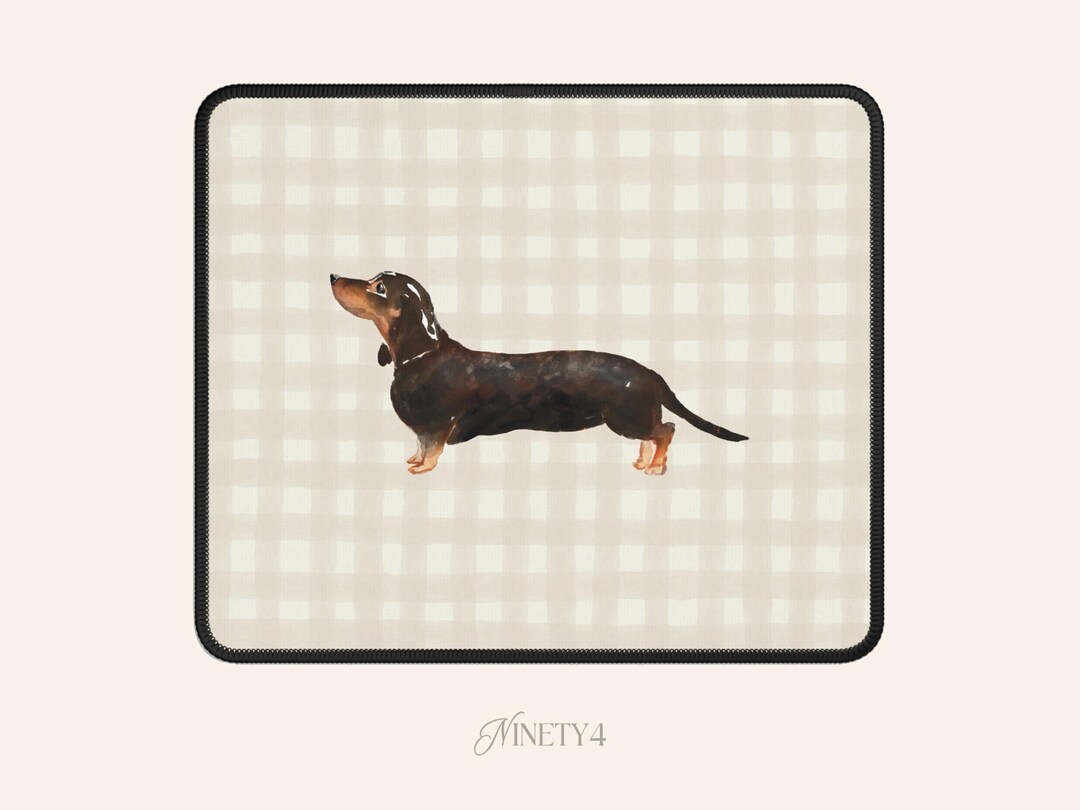 Dachshund Illustration Gaming Mouse Pad | Plaid Background - Etsy