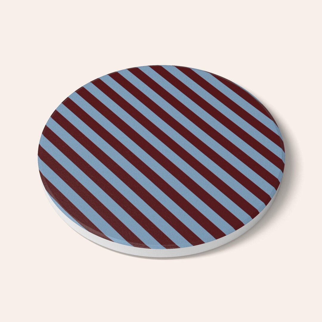 Burgundy and Blue Striped Ceramic Coaster - Etsy