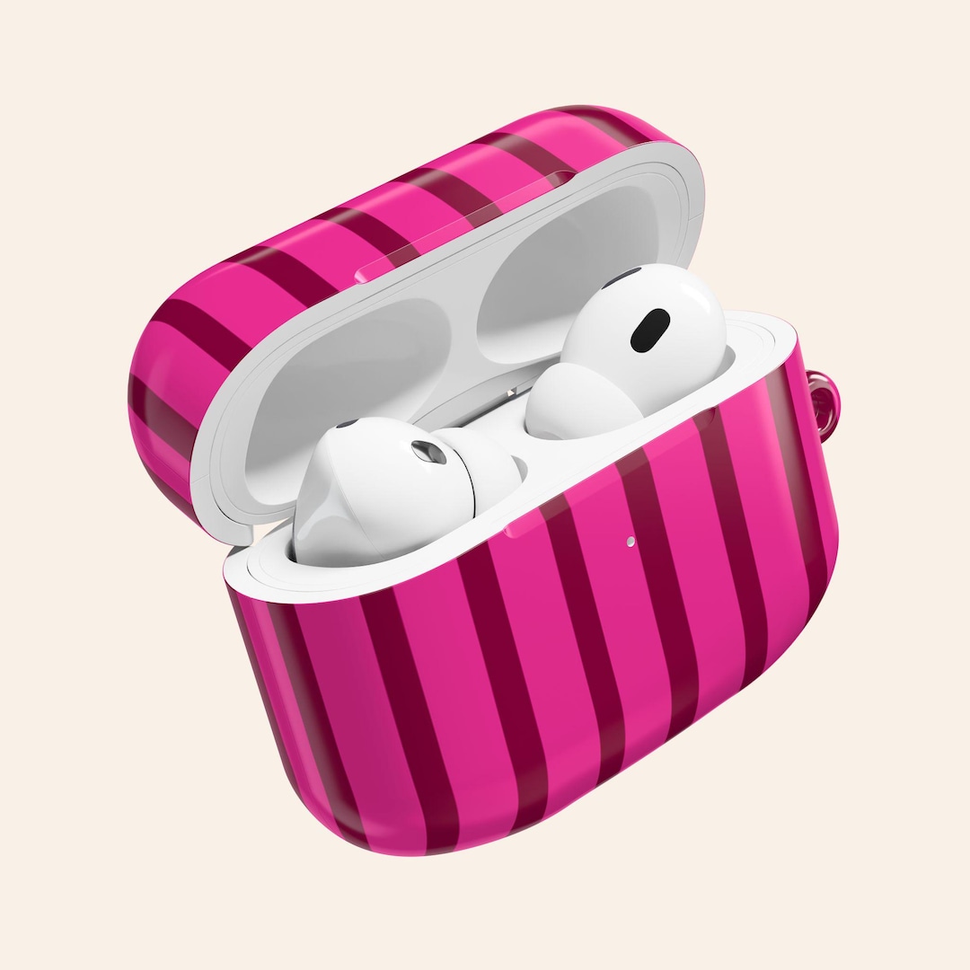 Pink Vertical Stripe AirPod Case | Hot Pink Striped Earbud Cover - Etsy