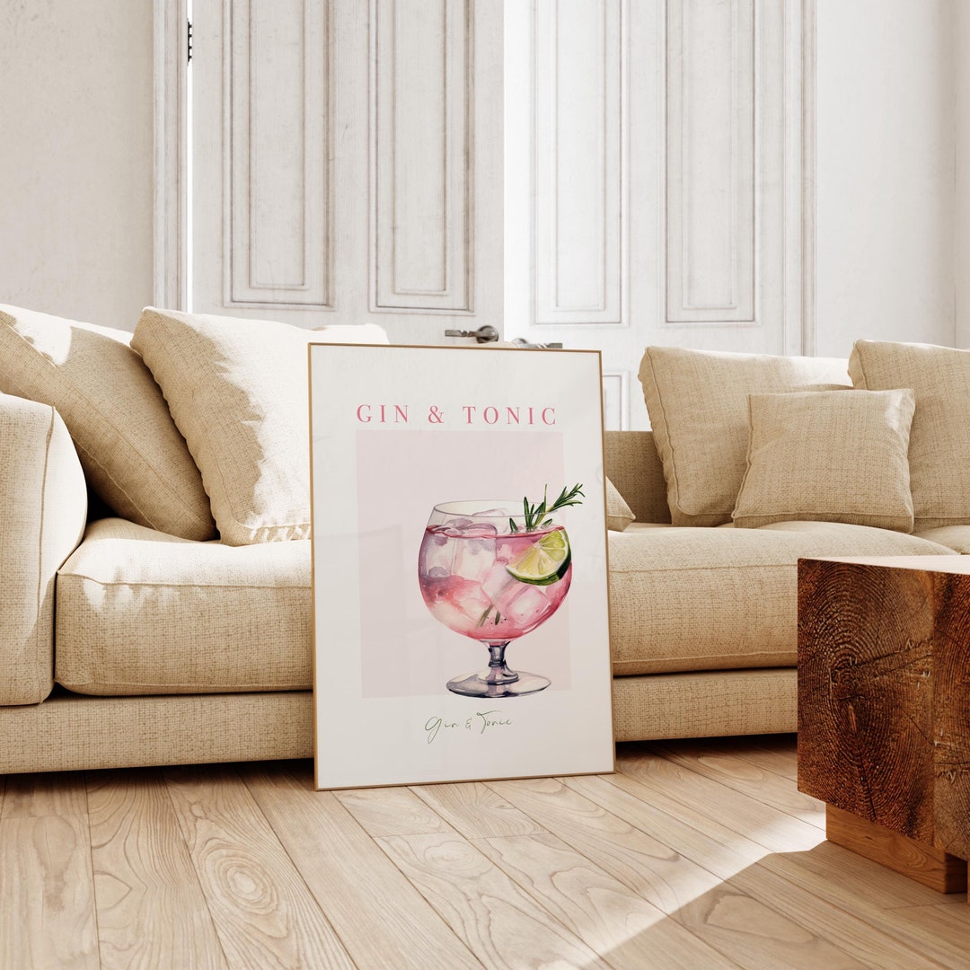 Gin & Tonic Poster, Gin and Tonic Art, Cocktail Poster, Kitchen Decor ...