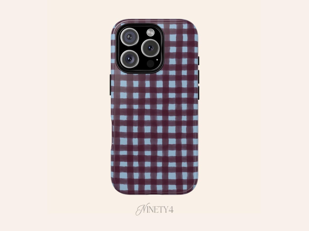 Blue & Burgundy Gingham iPhone and Samsung Phone Case: Snap, Tough or ...