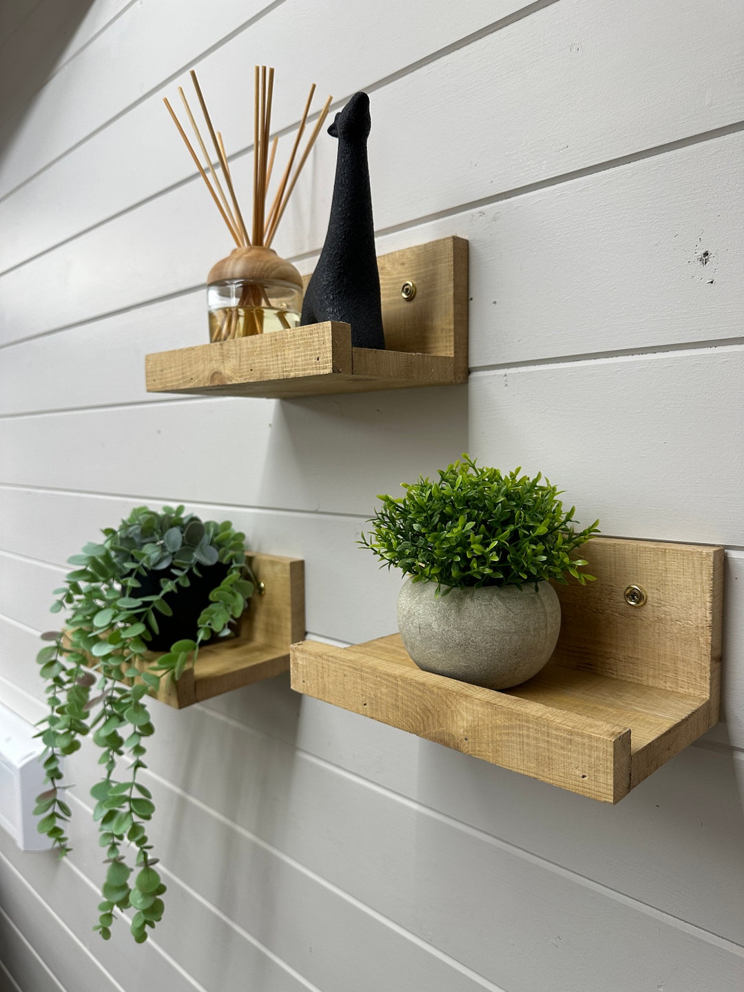 Small Floating Lipped Shelving 22cm Wide Medium Brown - Etsy UK
