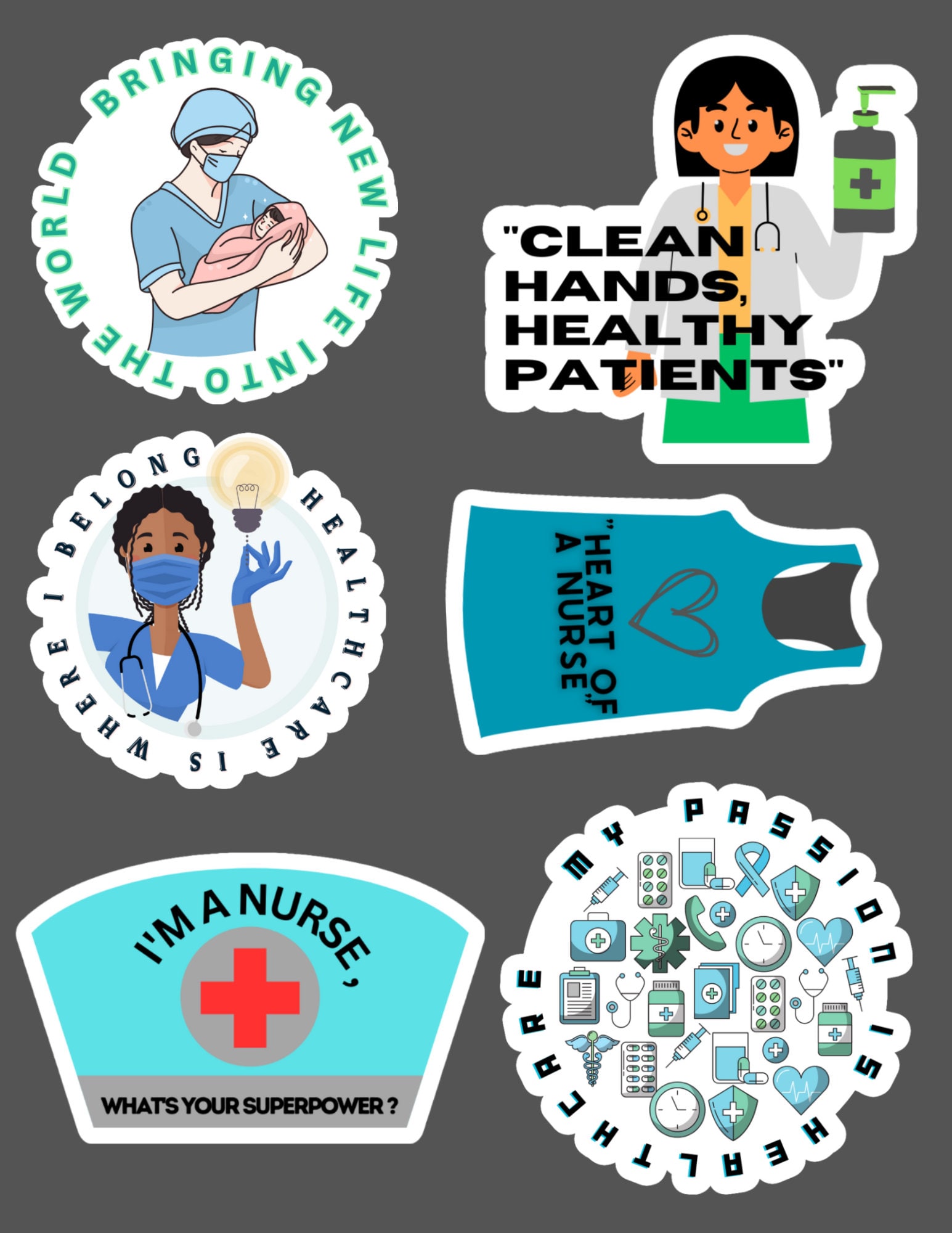 30 Nurse Stickers Printable PNG, Superhero Nurse Printable, Digital ...