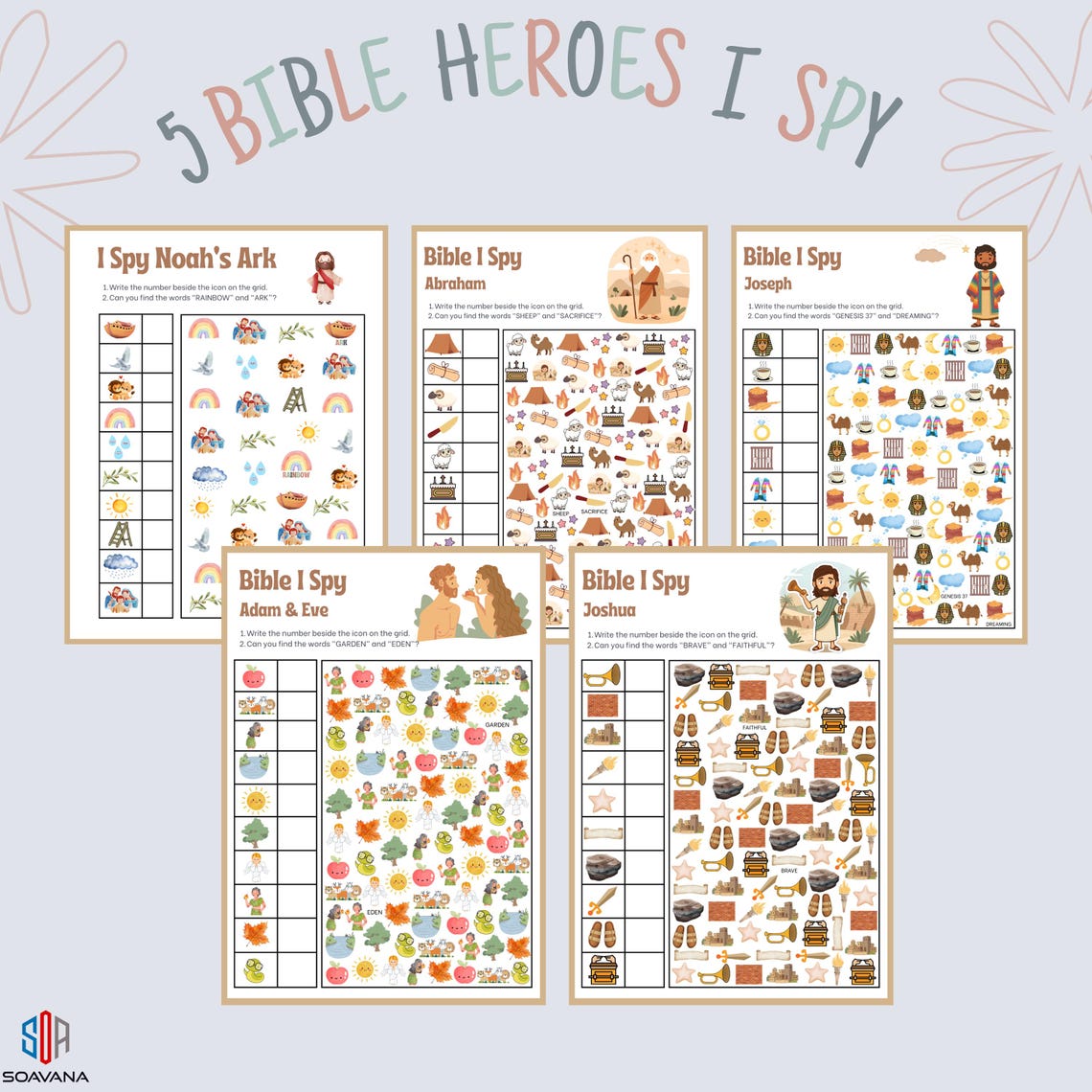 10 Bible Heroes I Spy Bundle | Printable Bible Church Activities for ...