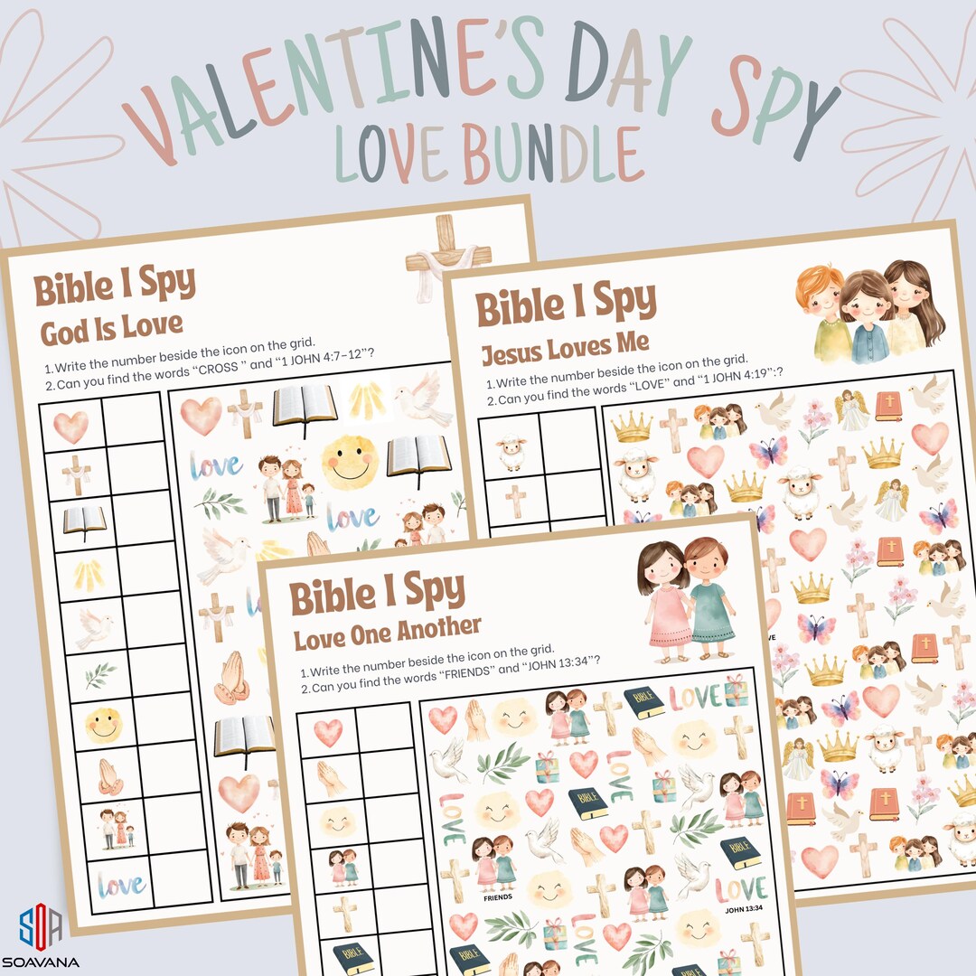 Valentine Bible I Spy Bundle for Kids | Jesus Loves Me God is Love Love ...