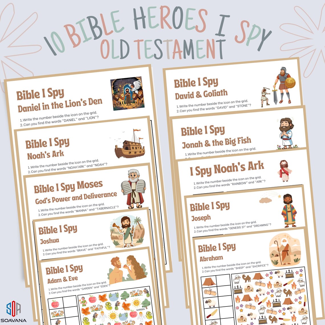 10 Bible Heroes I Spy Bundle | Printable Bible Church Activities for ...