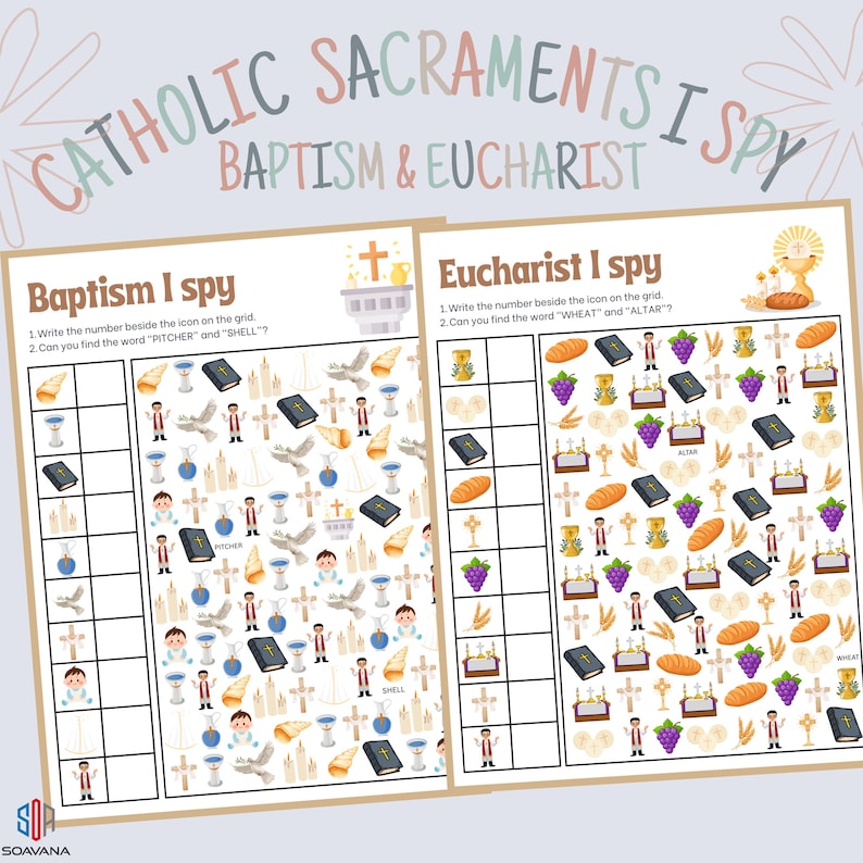Catholic Sacraments I Spy Printable|baptism Eucharist Activity Pages ...