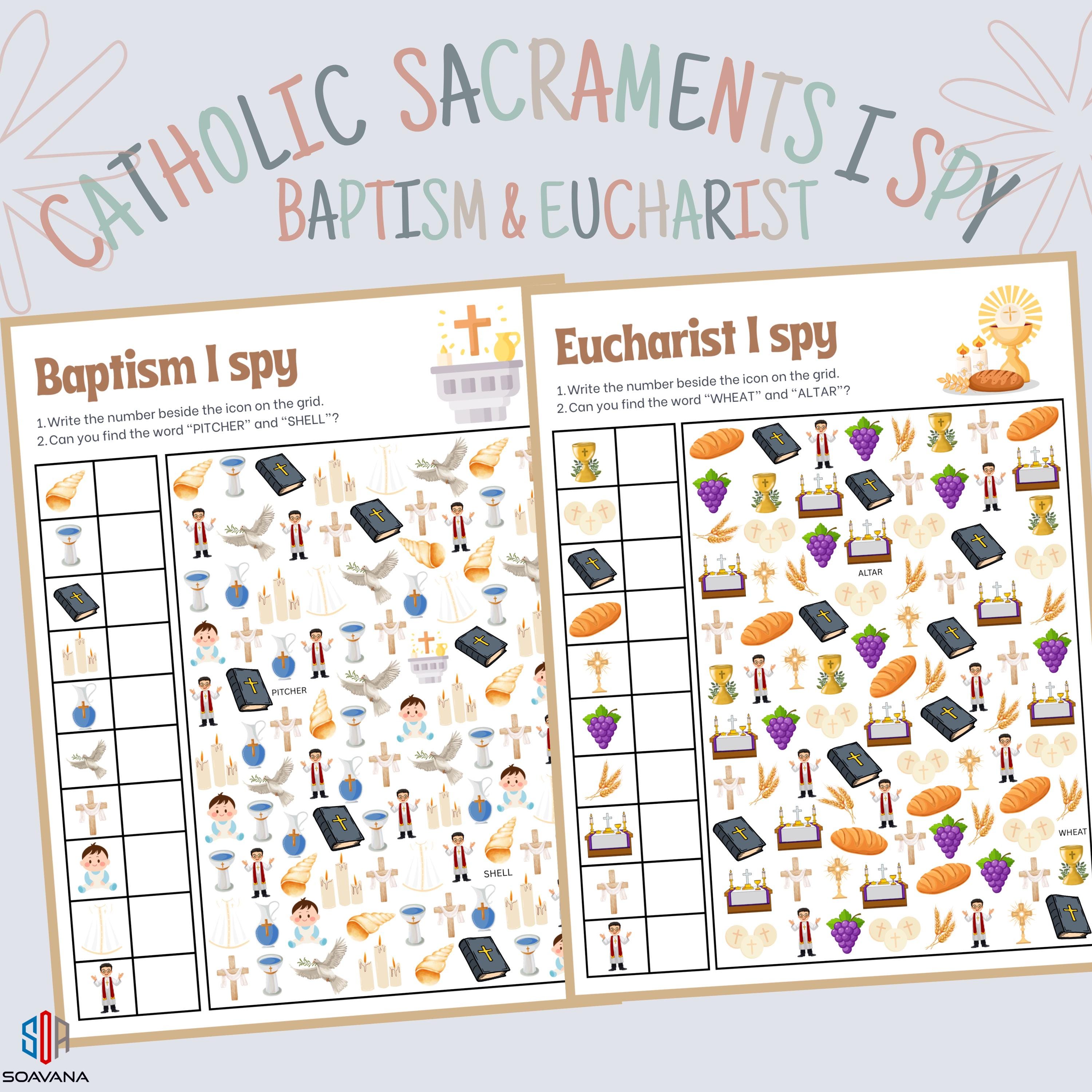 Catholic Sacraments I Spy Printable|baptism Eucharist Activity Pages ...