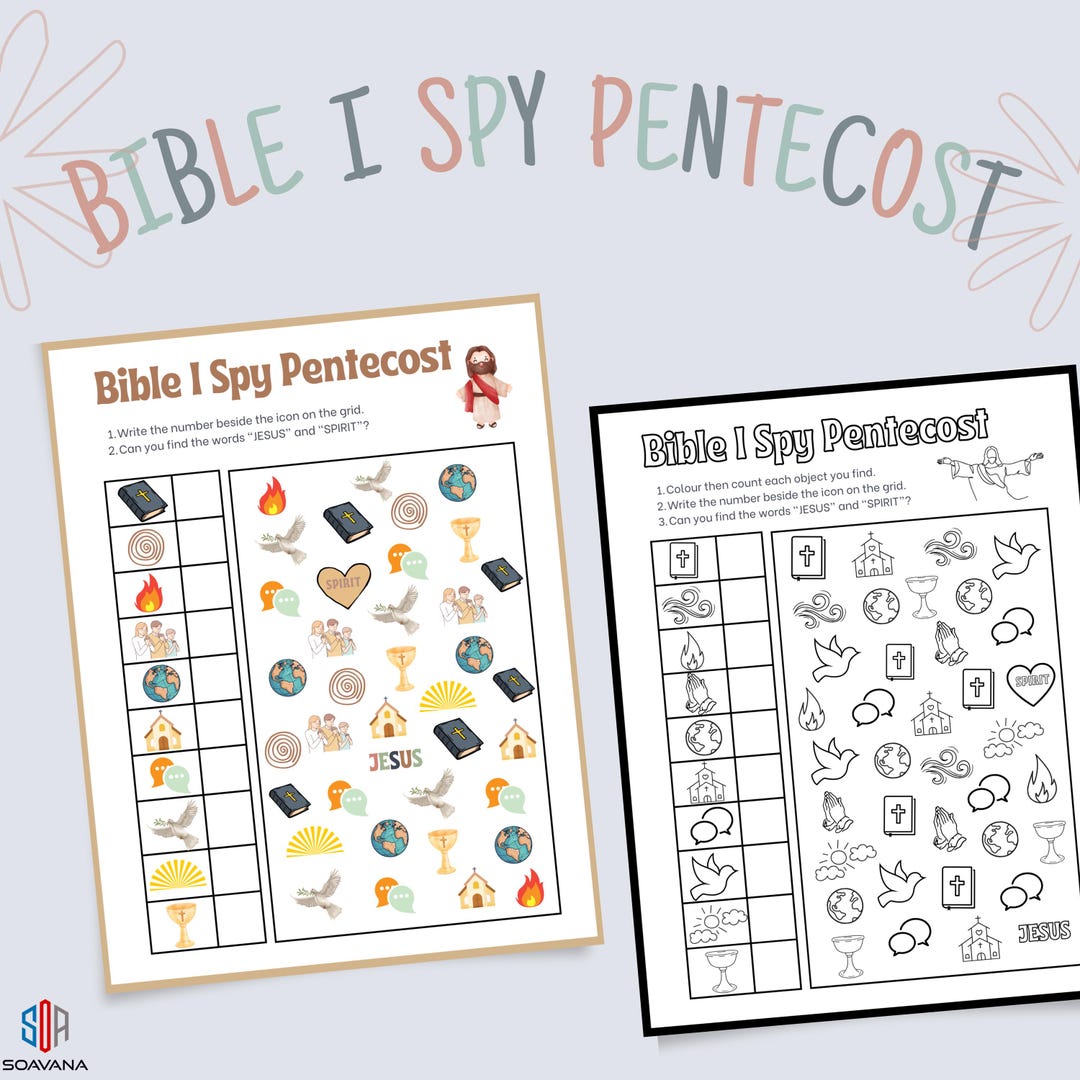 Bible I Spy Pentecost Activity Printable for Kids | Christian Pentecost ...