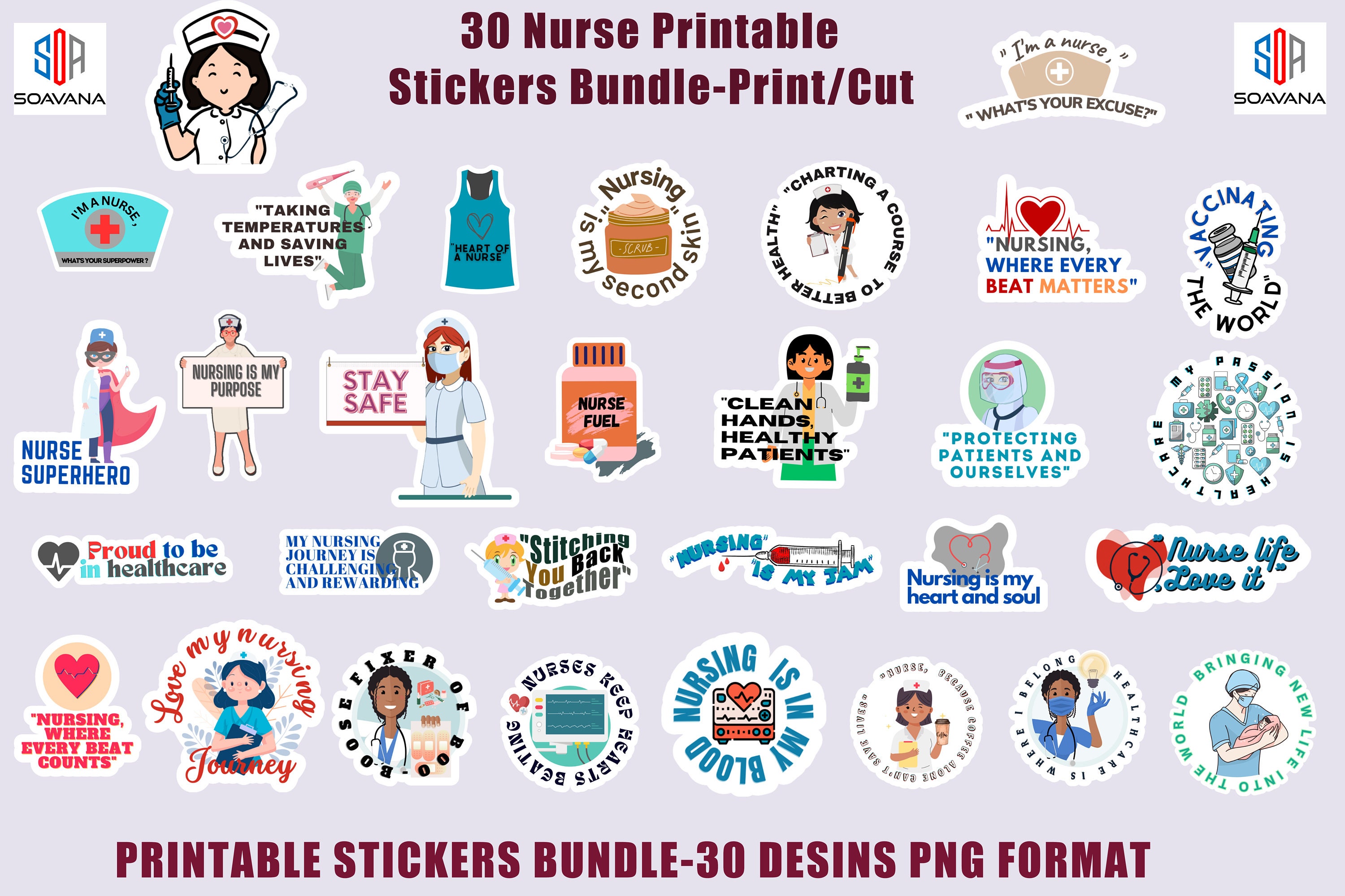 30 Nurse Stickers Printable PNG, Superhero Nurse Printable, Digital ...