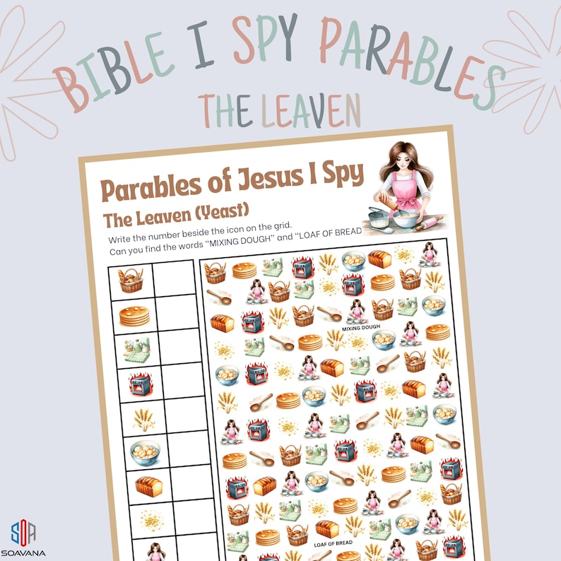 Bible I Spy the Leaven Printable | Parable of the Yeast Activity ...