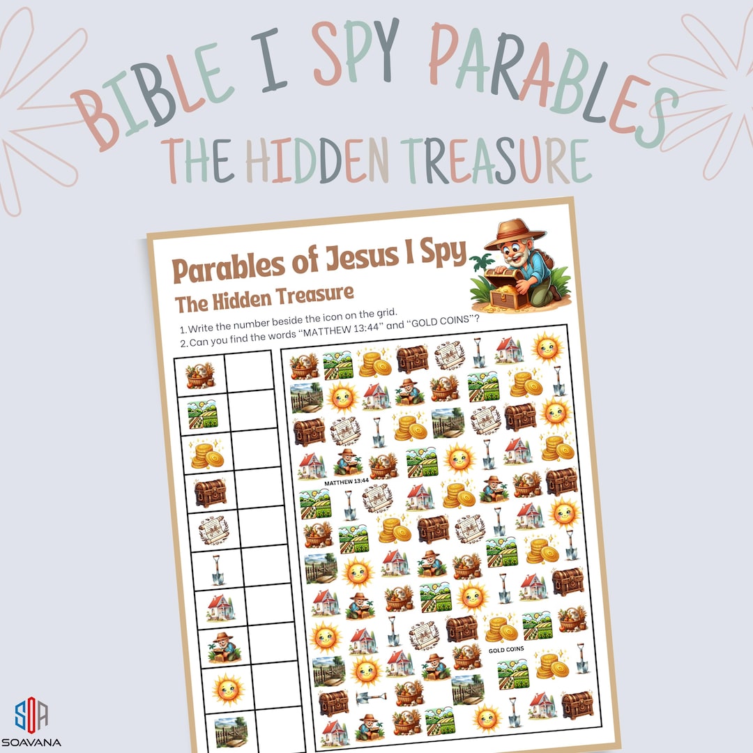 Bible I Spy the Hidden Treasure Printable|matthew 13:44 Kids Activity ...