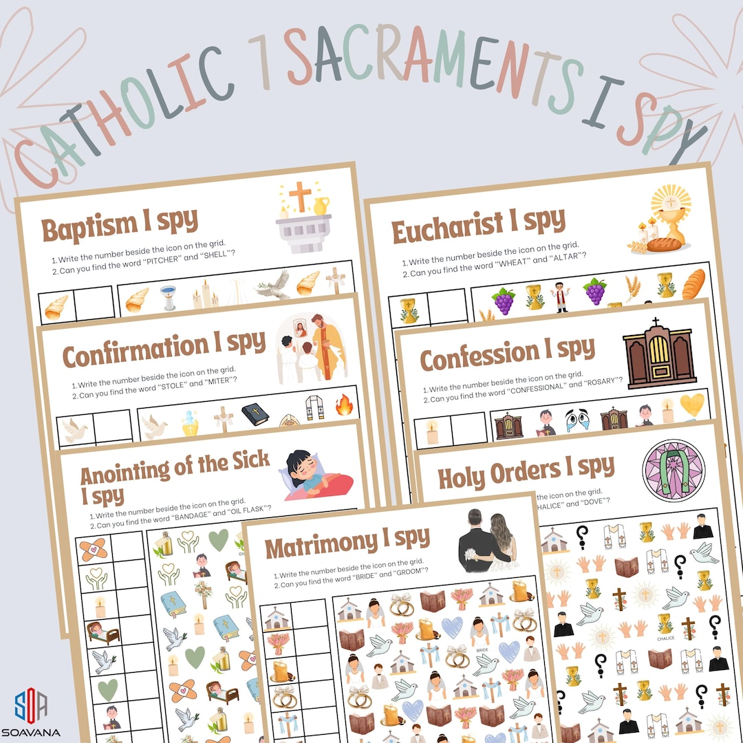 7 Catholic Sacraments I Spy Printable|baptism Eucharist Activity Pages ...