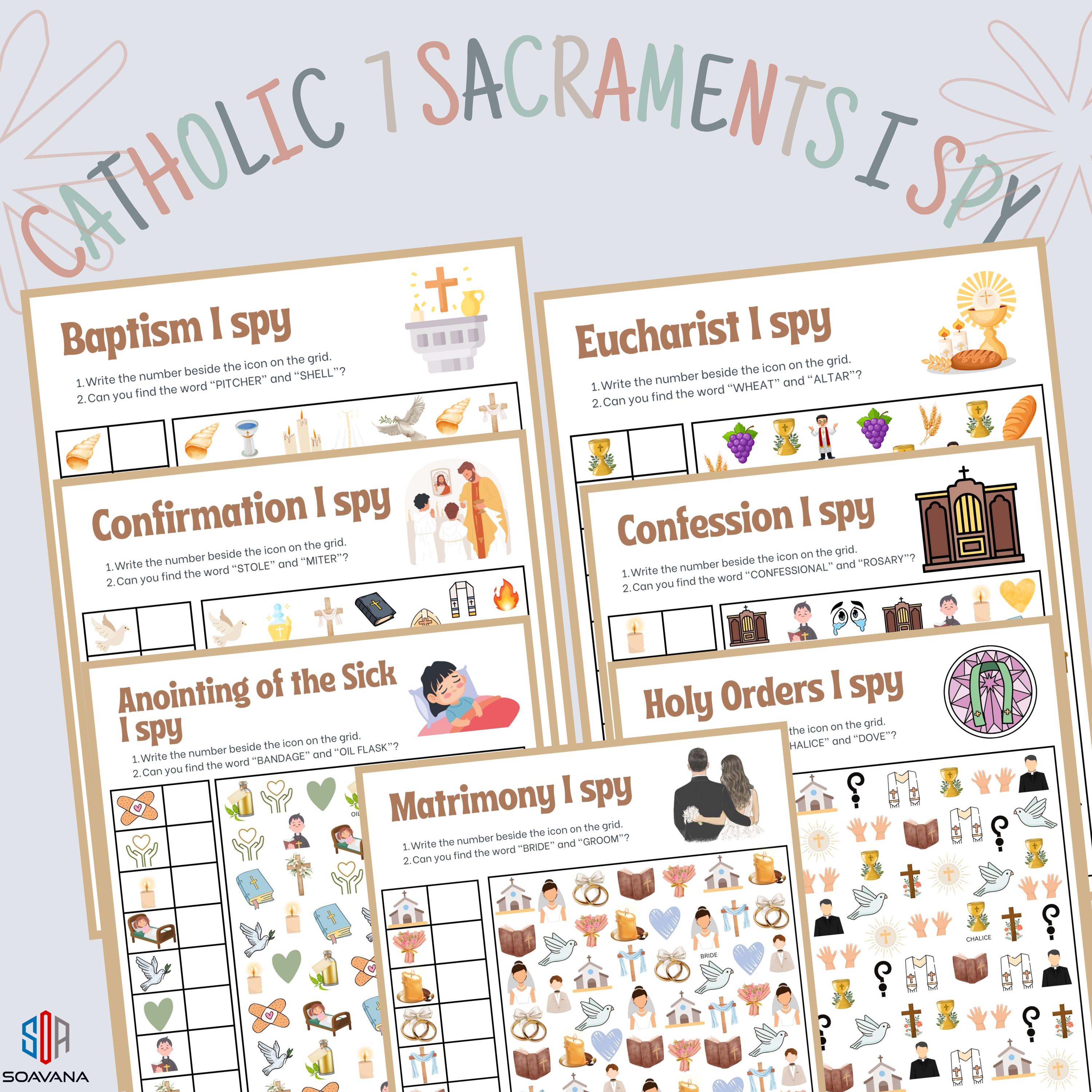 Catholic Bible I Spy 7 Sacraments Printable Kids Activity First ...
