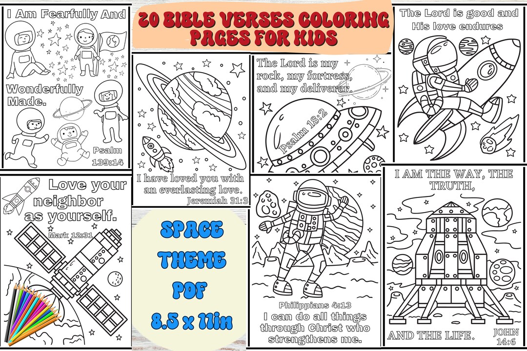 20 Kids Bible Verse Coloring Pages Printable, Space Theme Kids Coloring ...