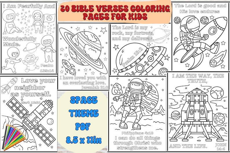 20 Kids Bible Verse Coloring Pages Printable, Space Theme Kids Coloring ...
