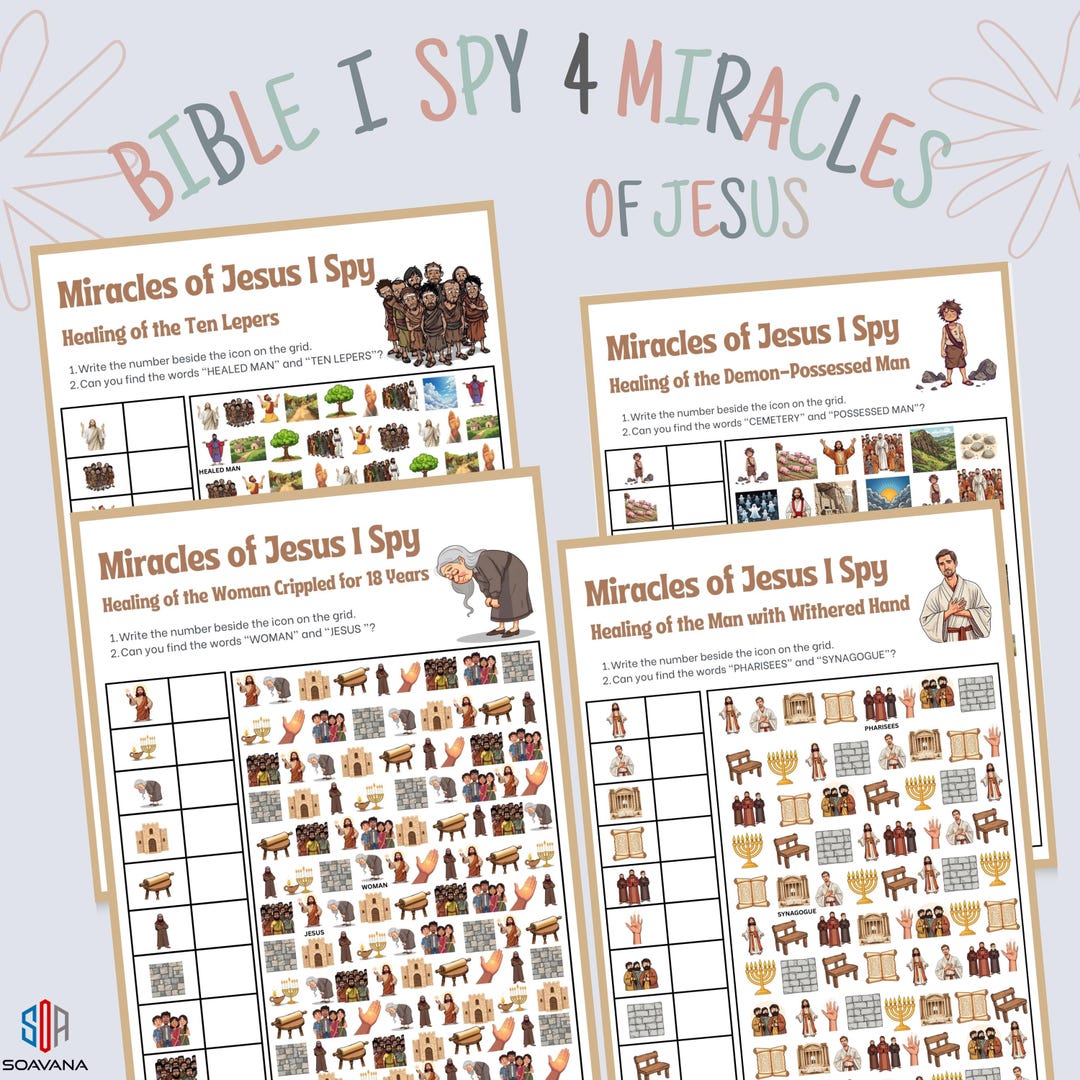 4 Bible I Spy–miracles of Jesus Printable Set Activity Pack|healing of ...