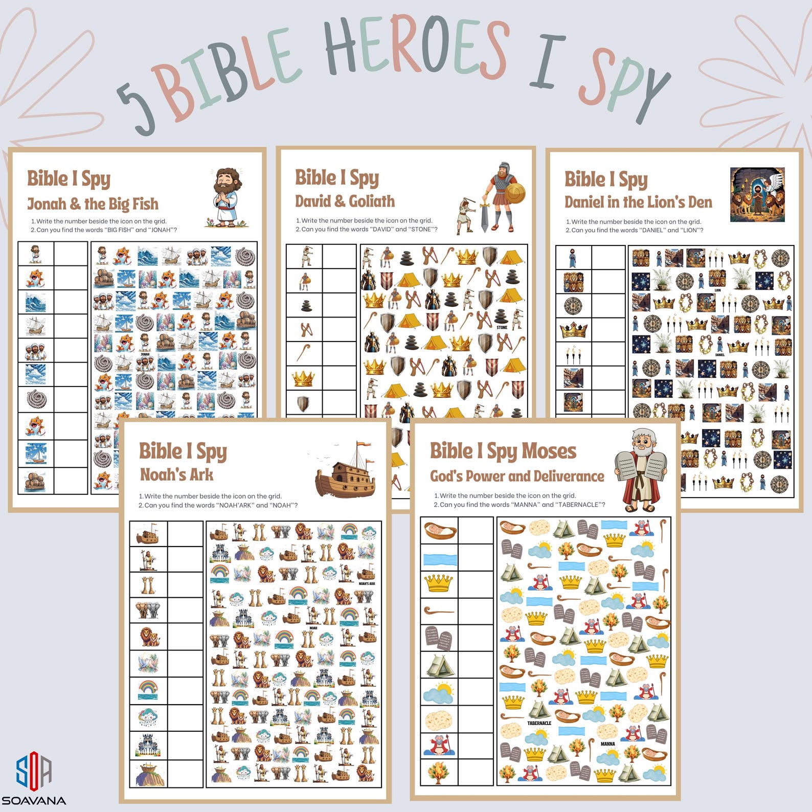 10 Bible Heroes I Spy Bundle | Printable Bible Church Activities for ...