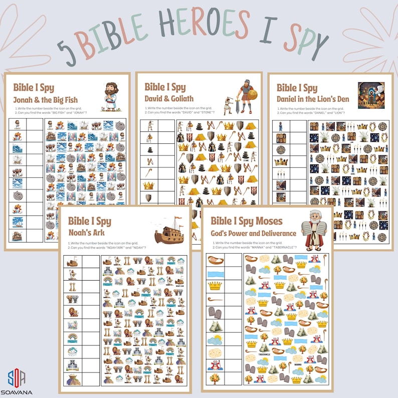 10 Bible Heroes I Spy Bundle | Printable Bible Church Activities for ...