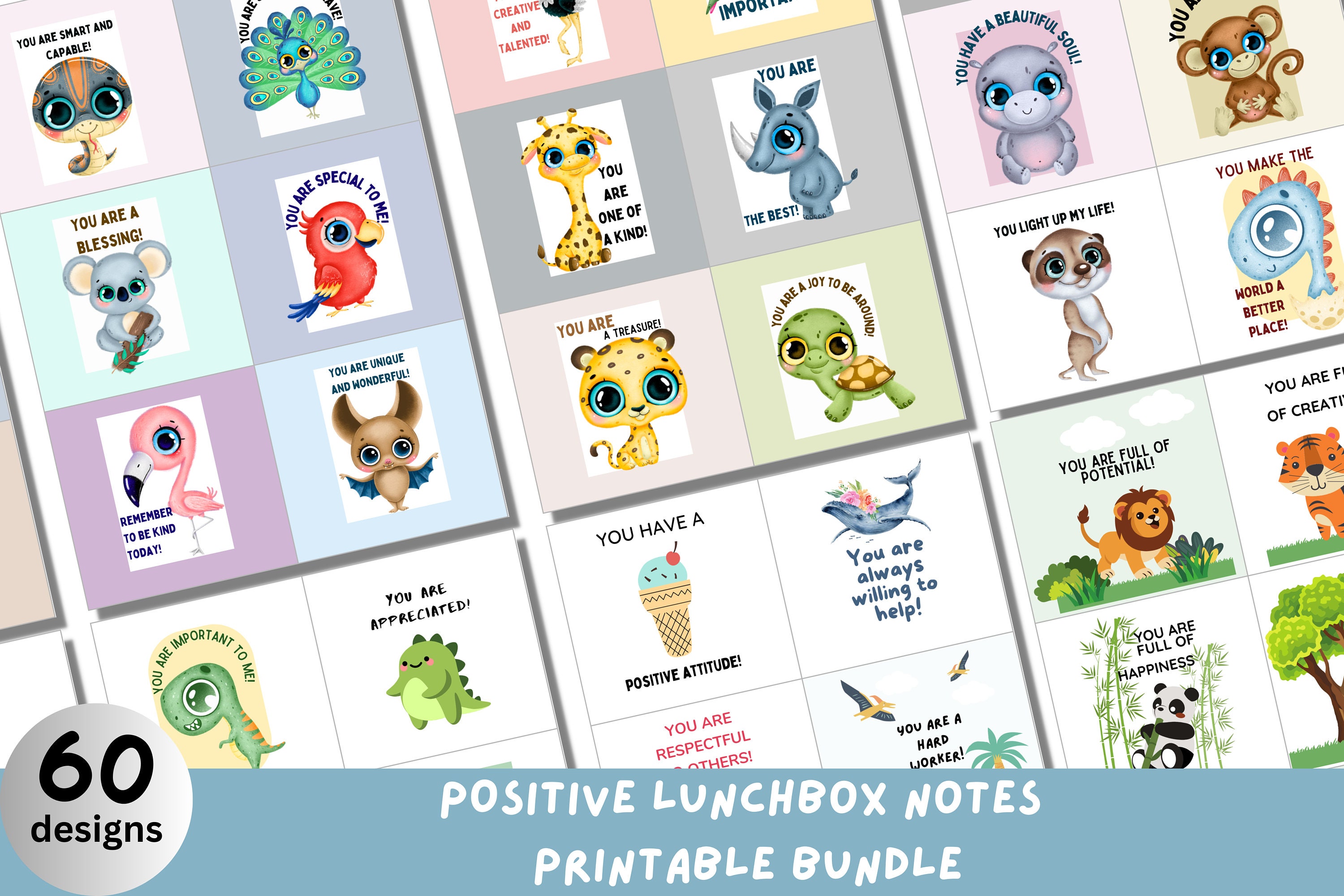 60 Lunchbox Note Cards, Printable Lunchbox Notes for Kids, Kids ...