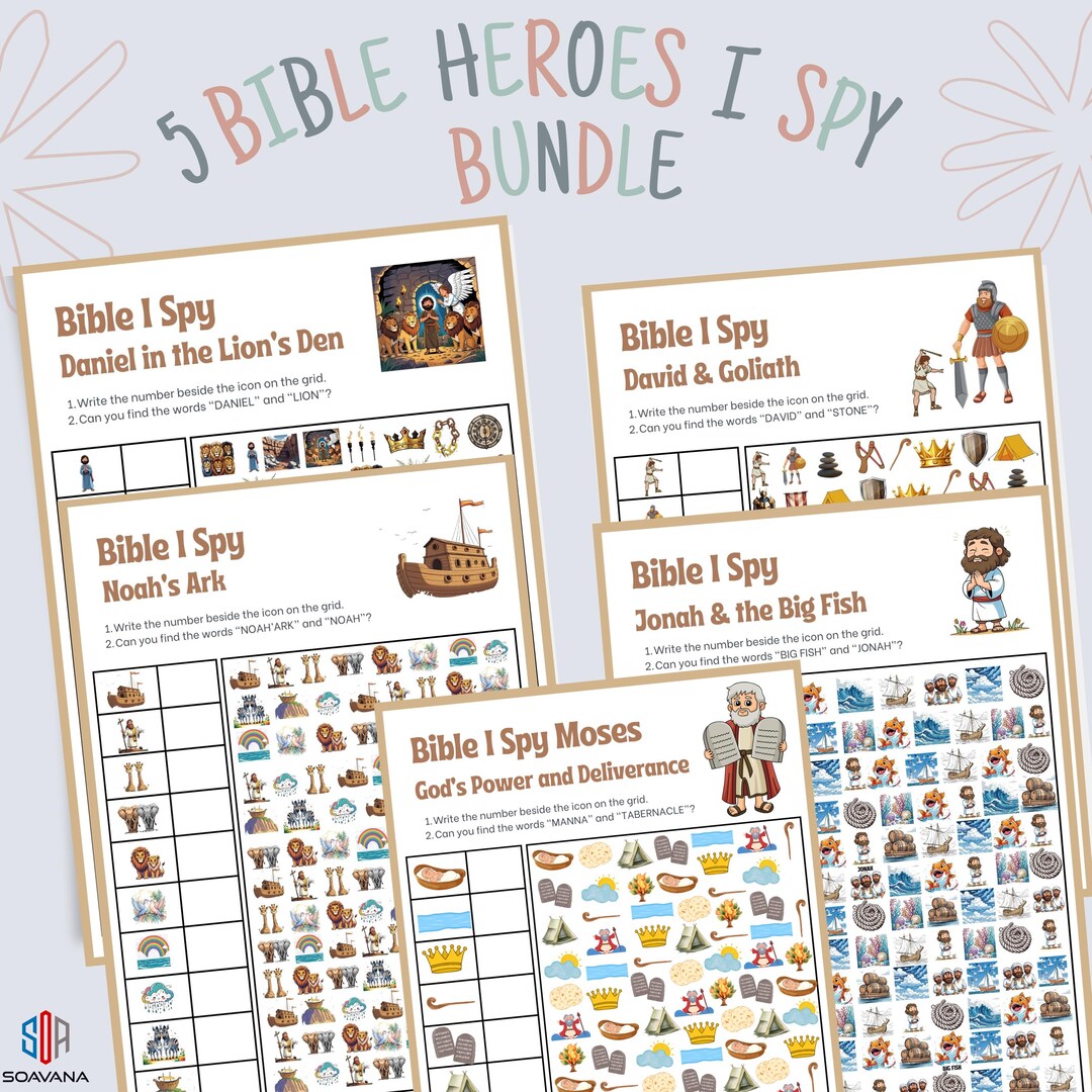 Bible Heroes I Spy Bundle | 5 Printable Bible Church Activities for ...