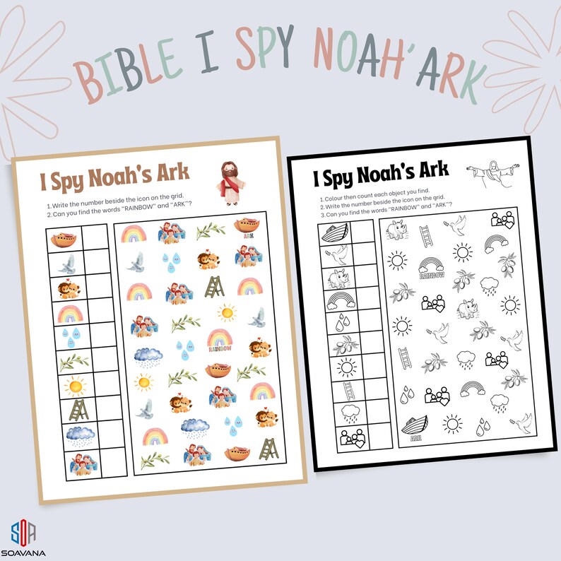 Bible I Spy Noah's Ark Printable Activity Bundle – Christian Kids Game ...