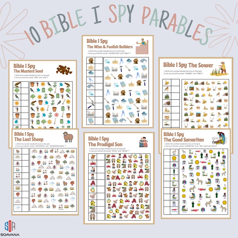 10 Bible I Spy Parables Bundle|homeschool Sunday School|good Samaritan ...