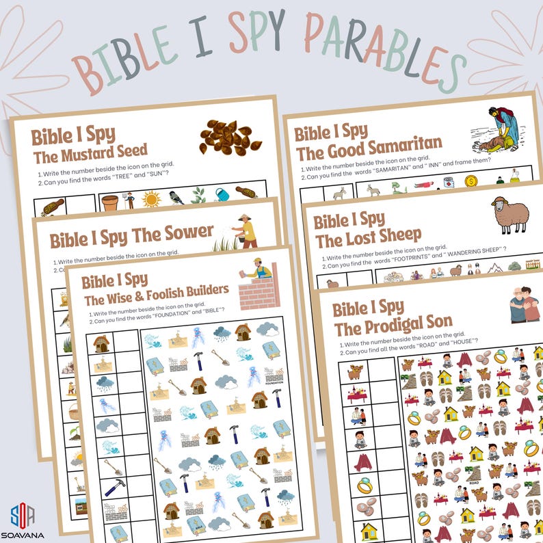 6 Bible I Spy Parables | Homeschool & Sunday School | Good Samaritan ...