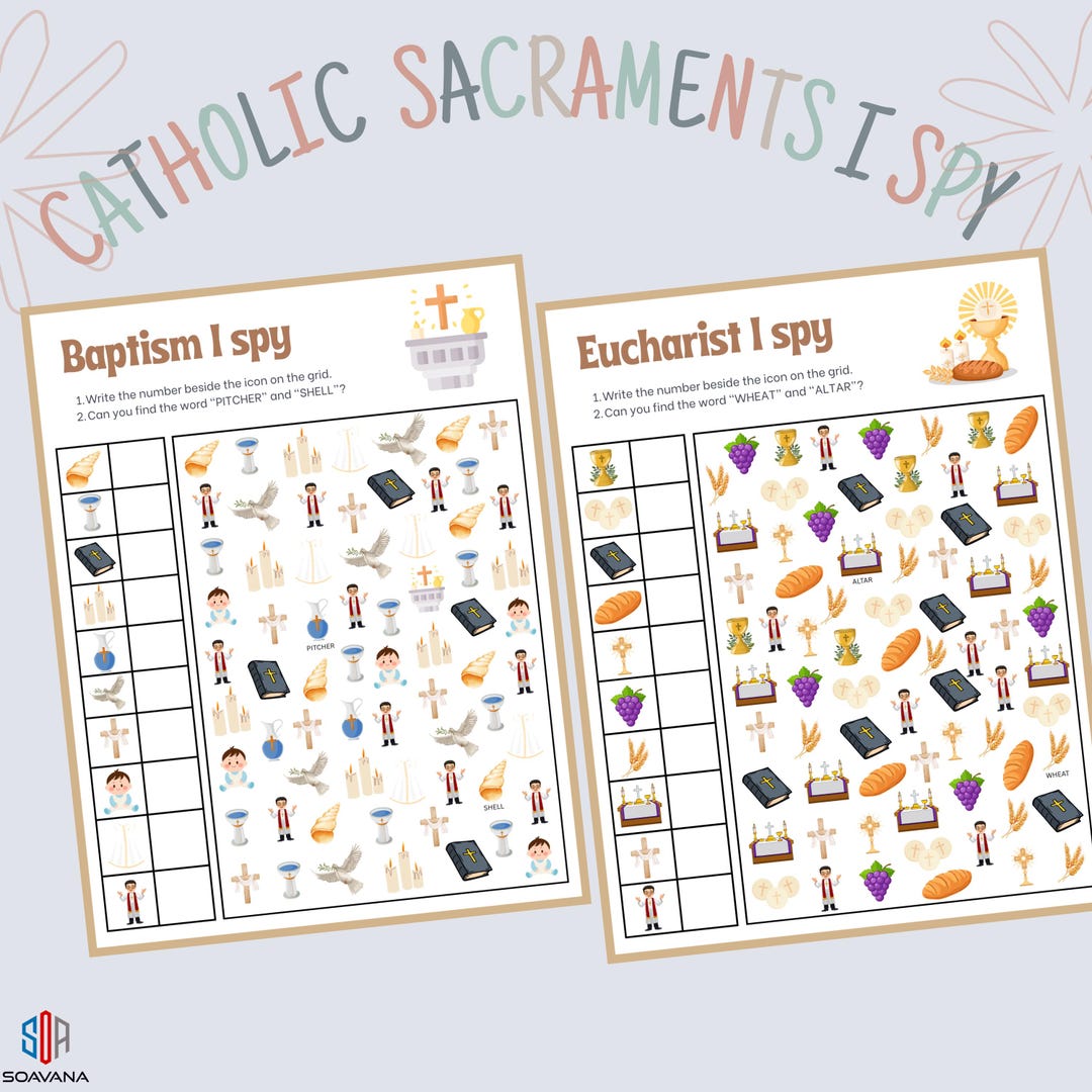 Catholic Sacraments I Spy Printable|baptism Eucharist Activity Pages ...