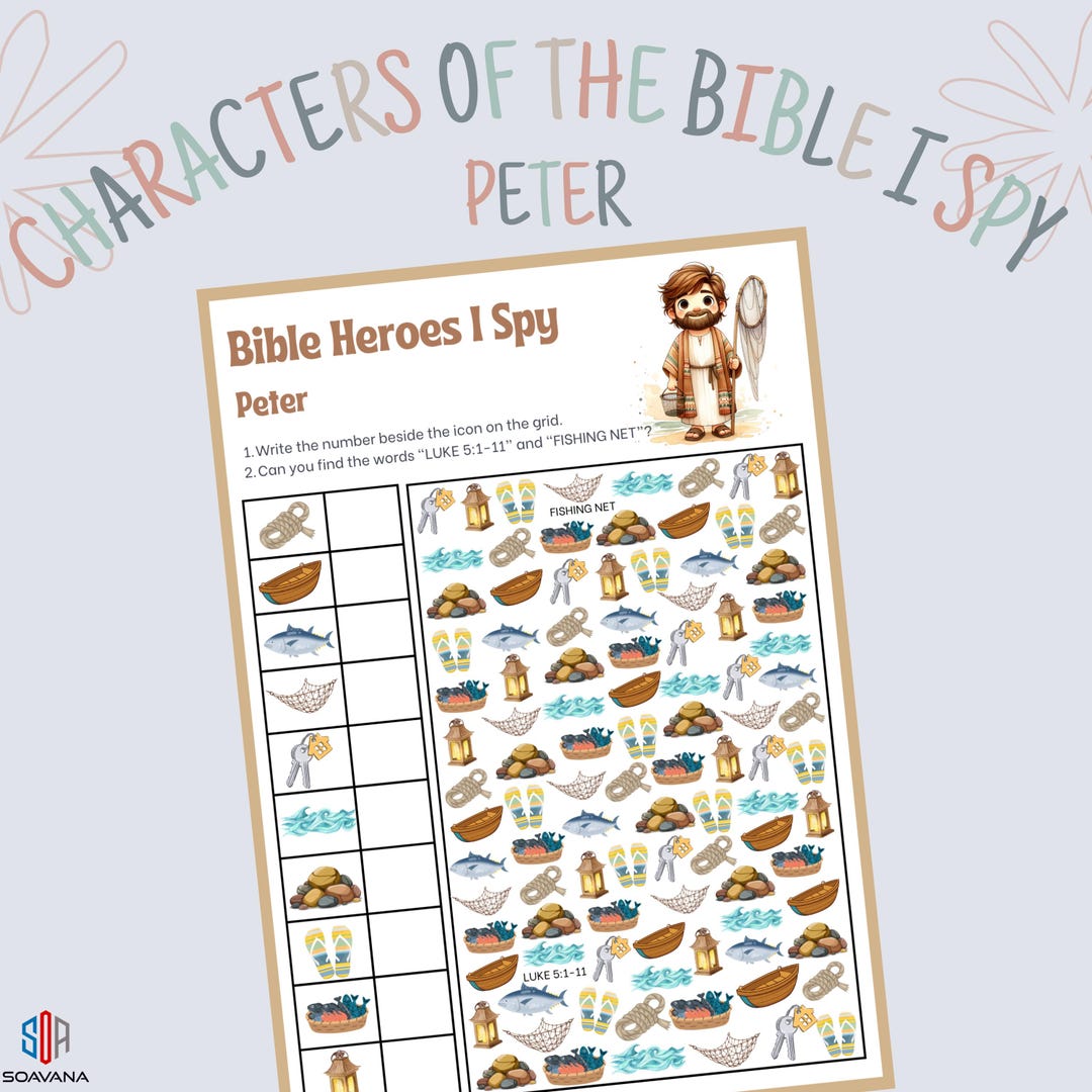 Bible I Spy Peter Printable Activity|kids Christian Worksheet|disciple ...
