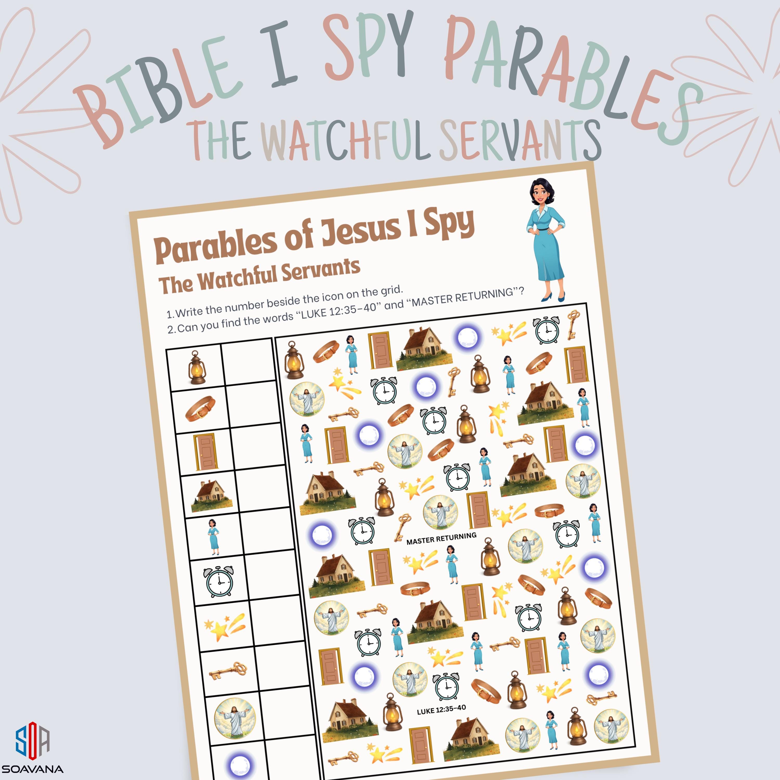 Bible I Spy Watchful Servants Parable of Jesus | Luke 12 Printable ...