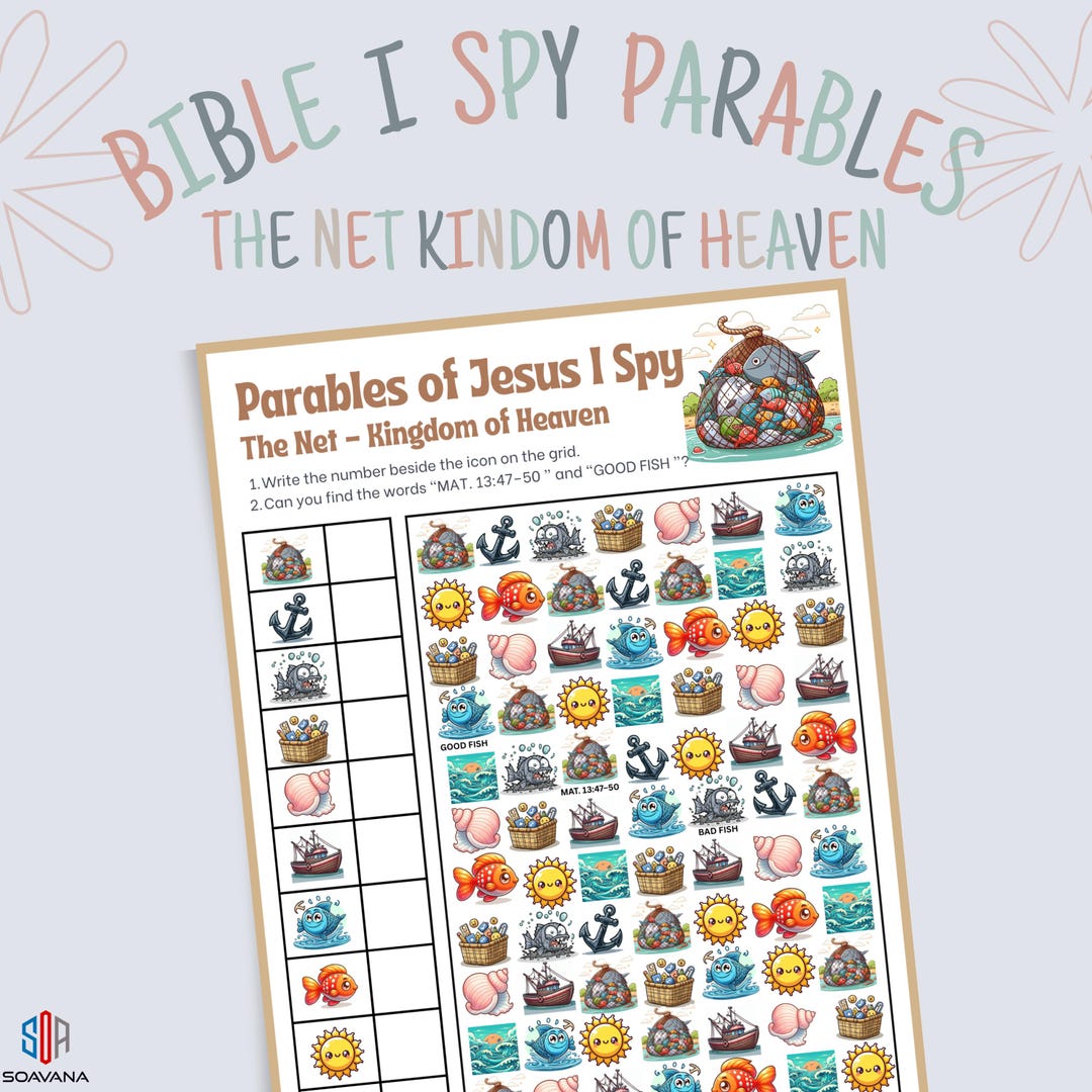 Bible I Spy the Net Parable Printable|matthew 13:47 Activity|kids ...